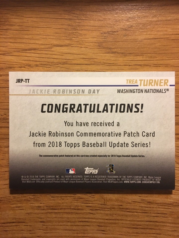 2018 Topps Update #JRP-TT TREA TURNER NATIONALS JACKIE ROBINSON COMM ...