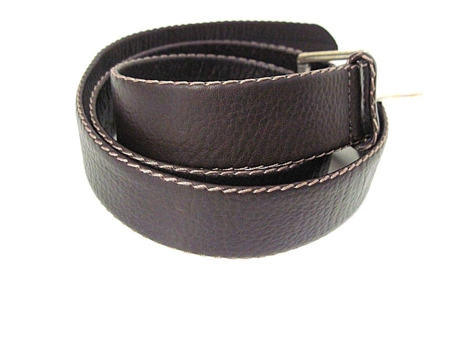 Fullum & Holt Canada Brown Pebbled Leather Beige Topstitched Belt 40 ...