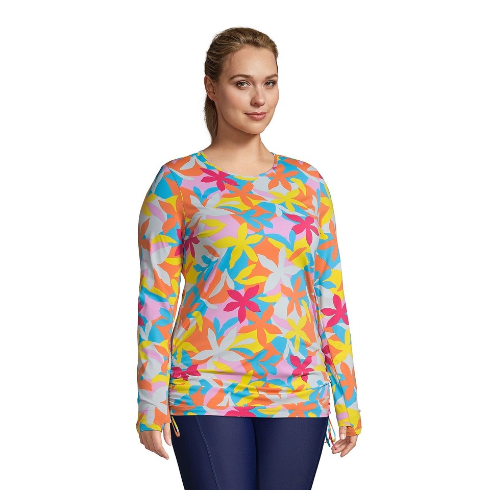 Lands End Womens Cover Up Adjustable Long Sleeve Swim TUNIC Rash Guard ...