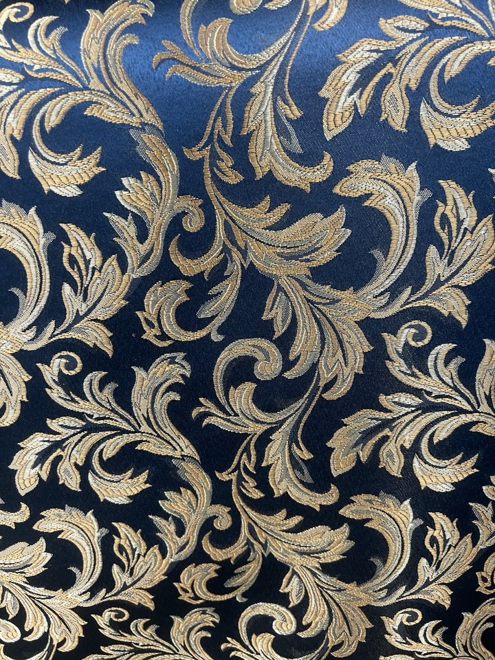 Midnight Blue / Gold Damask Jacquard Brocade Fabric (116in.) Sold By ...