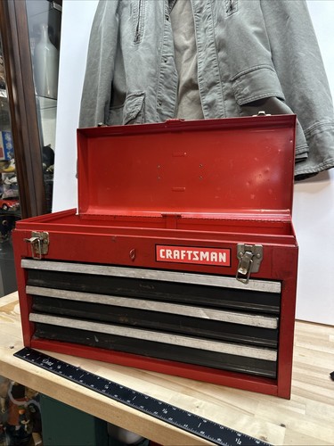 Vintage CRAFTSMAN Dark Gray Red Tool Box Chest W/Beautiful Natural ...