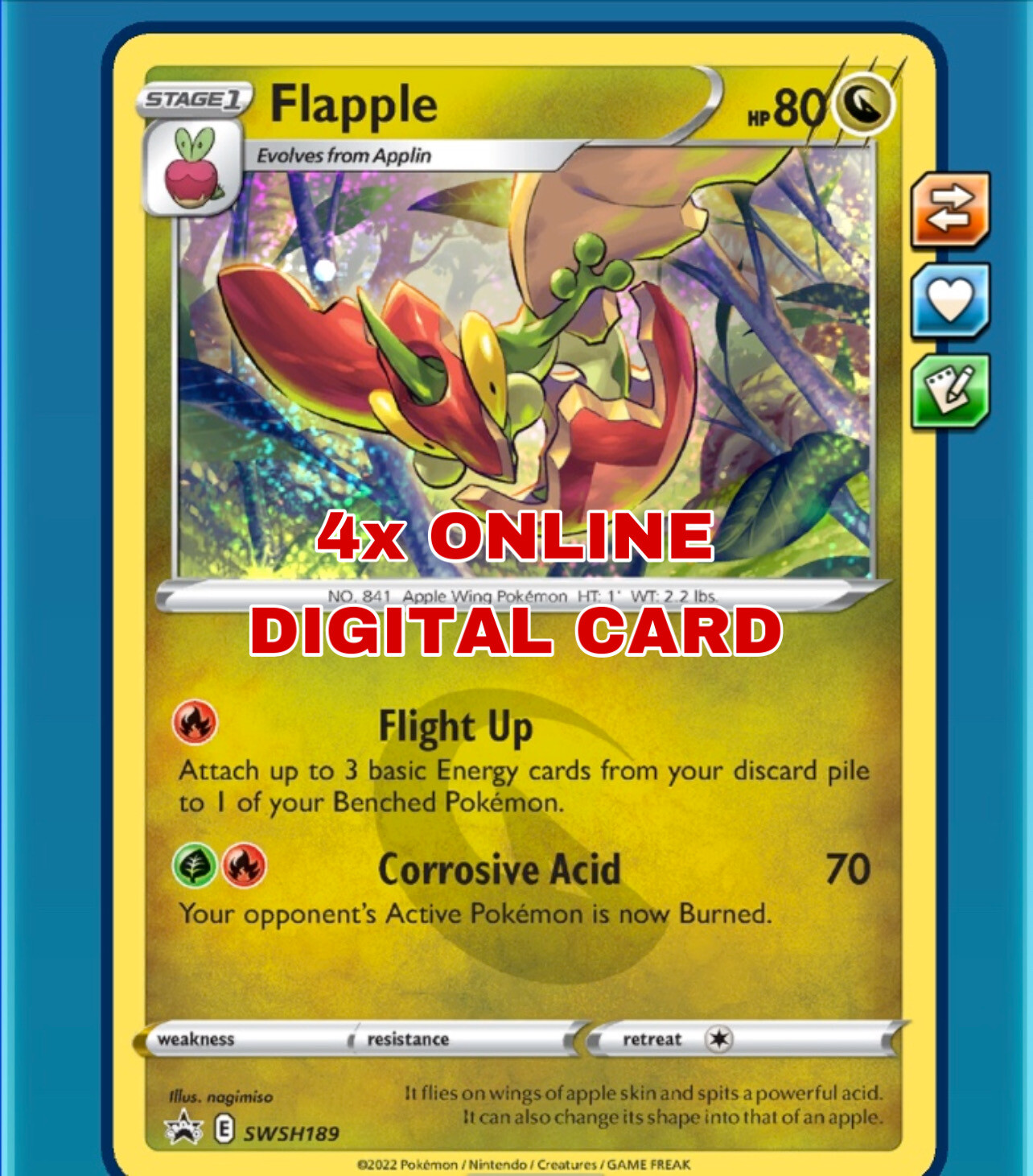 4x Flapple SWSH189 HOLO PROMO Pokemon TCG Online Digital Card PTCGO ...