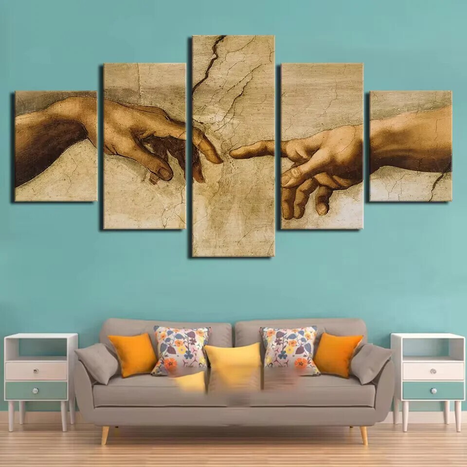 Michelangelo The Hand Of God 5 Piece Panel Canvas Wall Art Print Photo ...