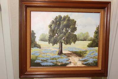 Vintage Texas Bluebonnets Texas Hill Country Trees Canvas Painting ...
