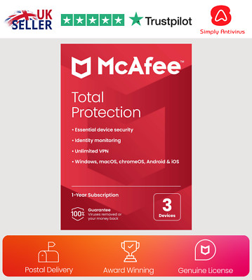 McAfee Total Protection Antivirus VPN 2025 3 Devices 1 Year Delivered ...