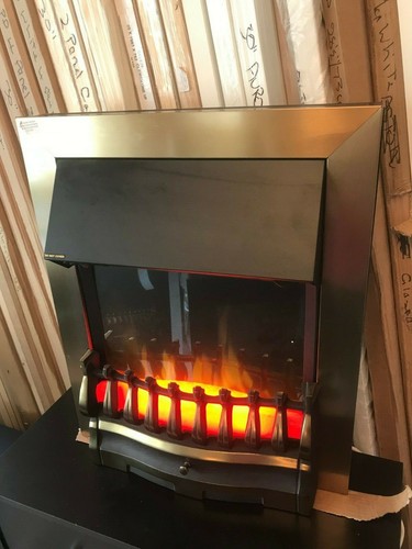 "WYNFORD" OPTIFLAME BLACK/ANTIQUE BRASS FREESTANDING ELECTRIC FIREPLACE ...