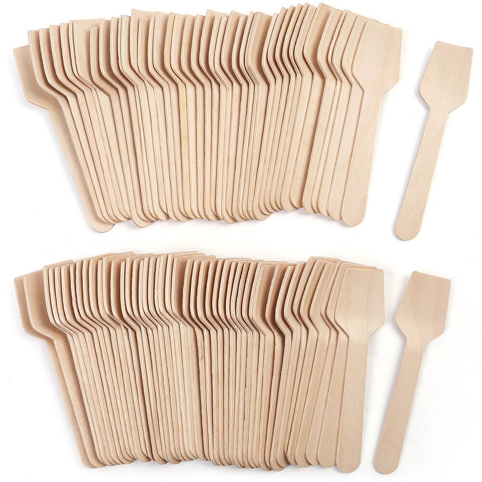 Disposable Wooden Spoons Wood Cutlery Spoon Tasting Sampling Taster ...