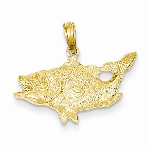 14K SOLID YELLOW GOLD OPEN MOUTHED BASS FISH CHARM PENDANT | eBay