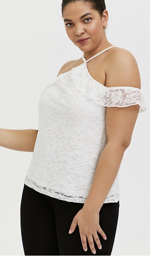 Torrid White Lace Cold Shoulder Halter Top Size 1 14-16 NWT | eBay
