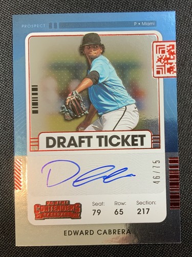 2021 Panini Contenders Prospect Red Draft Ticket /75 Edward Cabrera #PT ...
