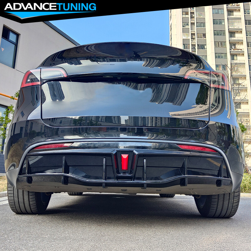 Fits 20-24 Tesla Model Y 4DR Rear Bumper Diffuser Lip W/ LED Light ...