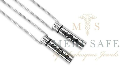 GENUINE MEDI SAFE SOS NECKLACE/PENDANT EMERGENCY INFO/STAINLESS STEEL ...