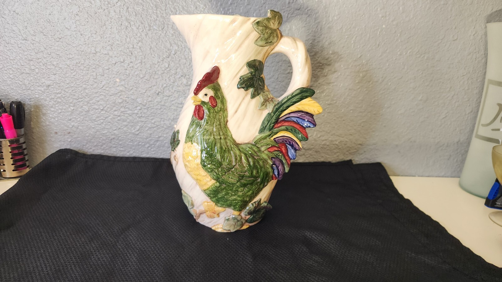 large ceramic rooster pitcher vintage 12” high | eBay