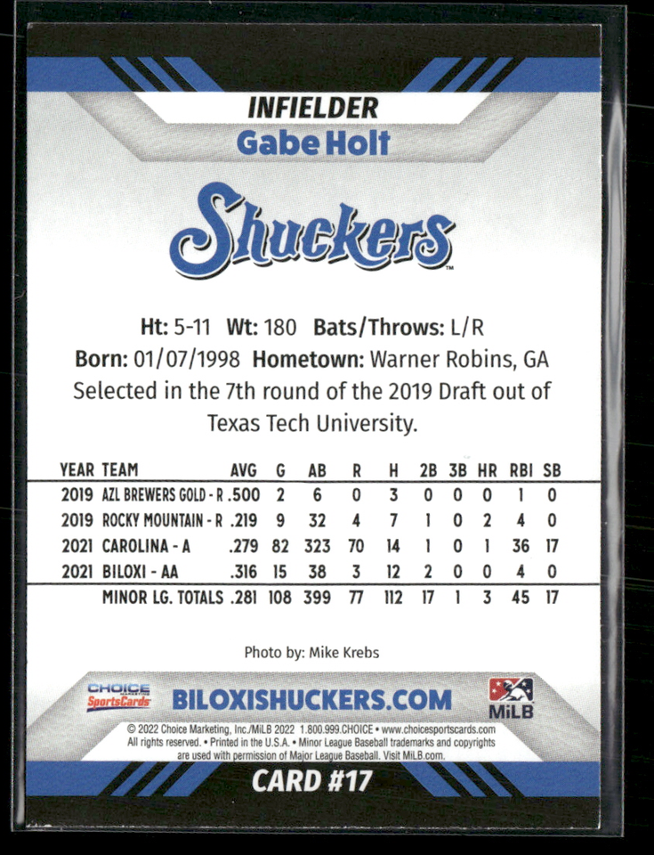 Gabe Holt 2022 Biloxi Shuckers Team Set | eBay