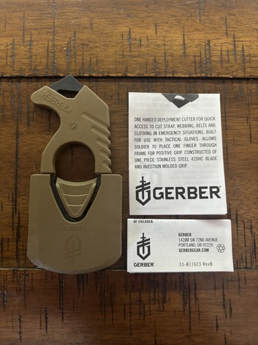 US MILITARY ISSUE GERBER COYOTE BROWN STRAP CUTTER SEAT BELT HOOK KNIFE ...