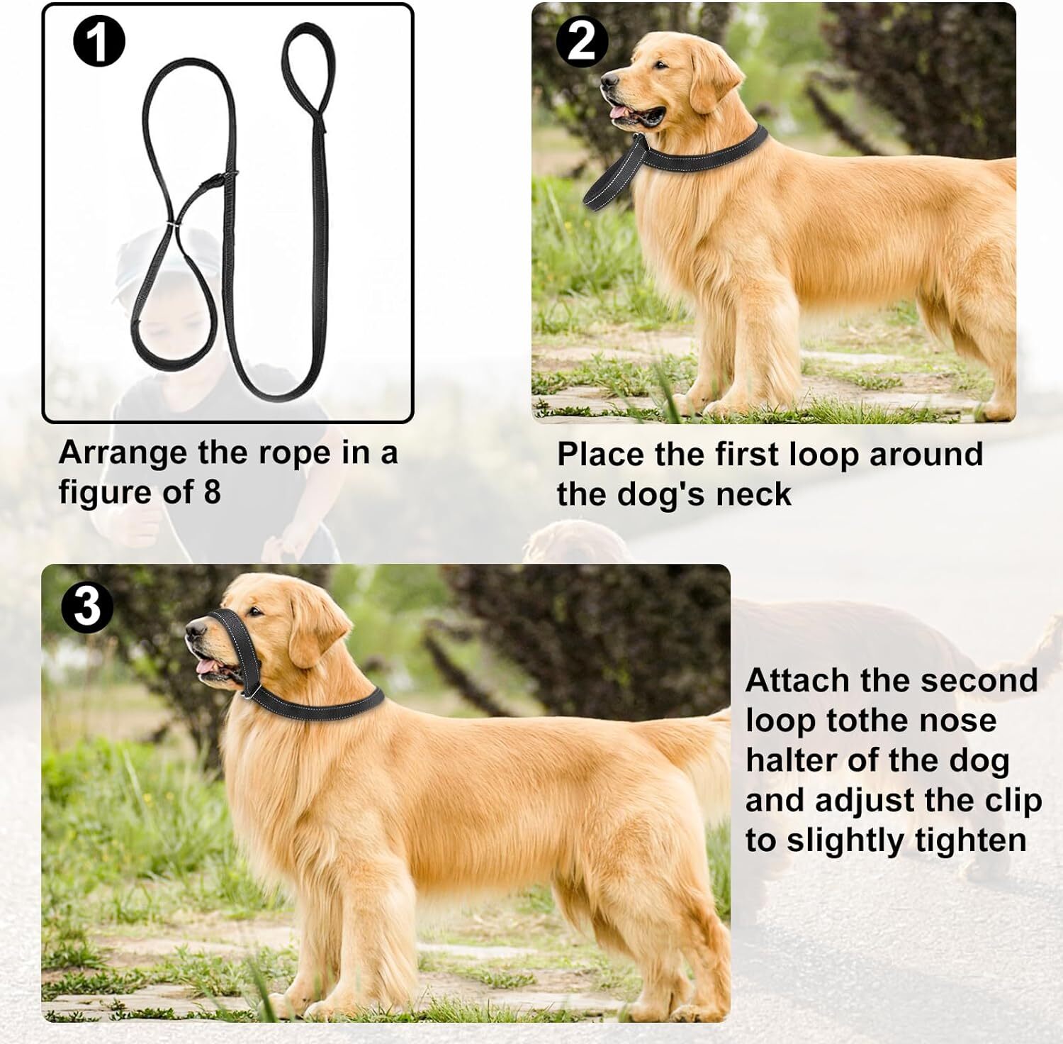 180CM Figure of 8 Dog Lead Flat Anti Pulling Slip Leash with Padded ...