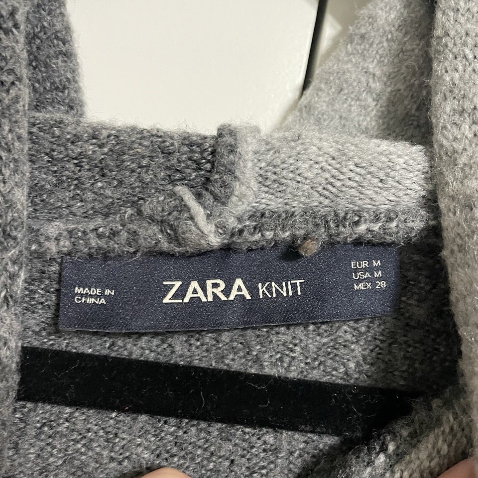 Zara Hooded Pullover Sweater Grey Black Color Block Patchwork Knit Top ...