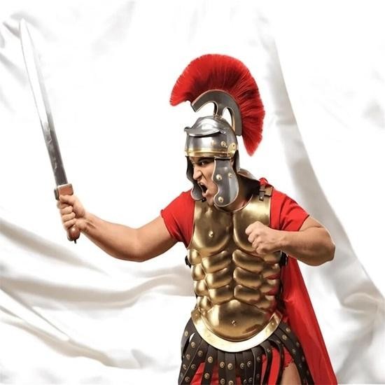 Roman Gladiator Costume Armor Muscle Chest Plate And Red Cape Spartan ...