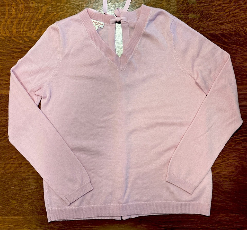 Brooks Brothers Pink Merino Wool Button Back Tie Front Barbie Preppy ...