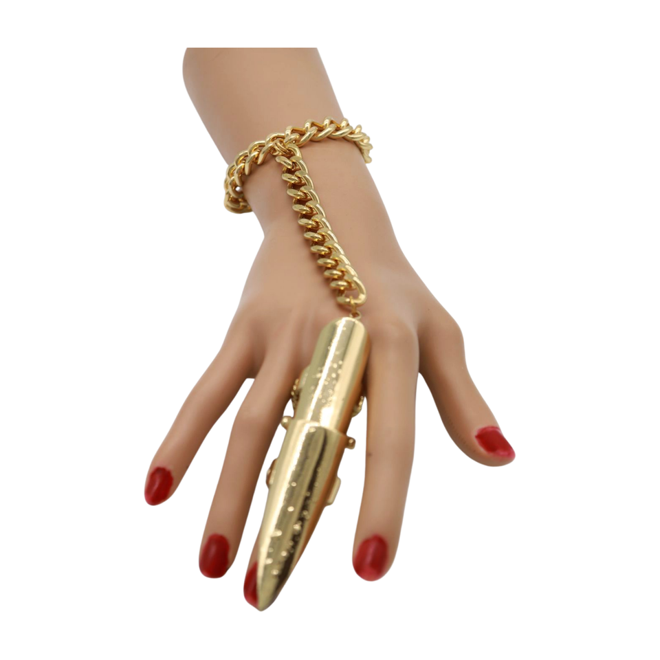 Women Gold Metal Hand Chain Bracelet Finger Nail Ring Hot Fashion ...