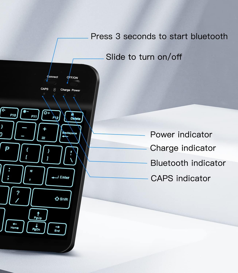Ultra-Slim Wireless Bluetooth Keyboard - 7 Colors Backlit Universal ...