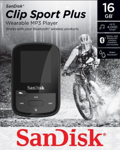 SanDisk Sansa Clip Sport Plus Black 16GB MP3 Bluetooth Player FM Radio ...