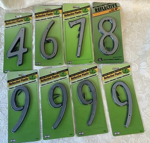 New Hy Ko 4" in Reflective Plastic House Numbers w/ Nails 8 Piece Lot ...