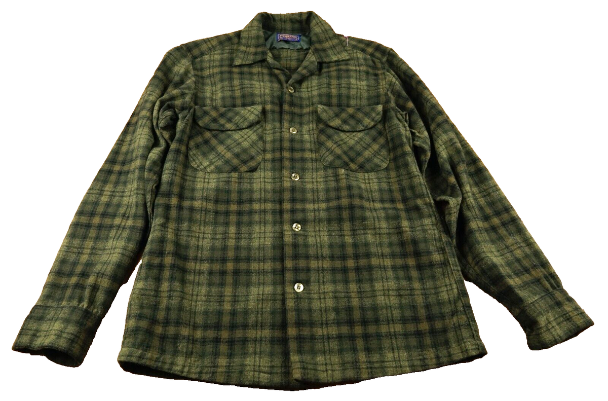 Vtg 60s Pendleton Board Shirt Small Men Green Plaid Wool Vtg 60s Pendleton Board Shirt Small Men Green Plaid Wool