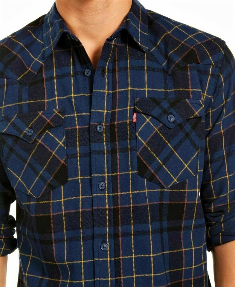 Levi's Men's Western Shirt BLUE PLAID Flannel Print Top Shirt SZ S NWT ...