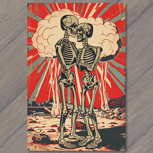 11x17" Skeleton Embrace Atomic Nuclear Explosion End Of The World Love ...