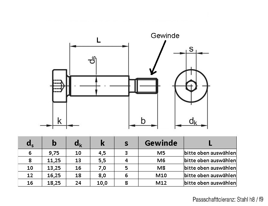 ISO 7379 Paß-Schulterschraube Passschrauben Güte 12.9 M5 - M16 Stahl ...