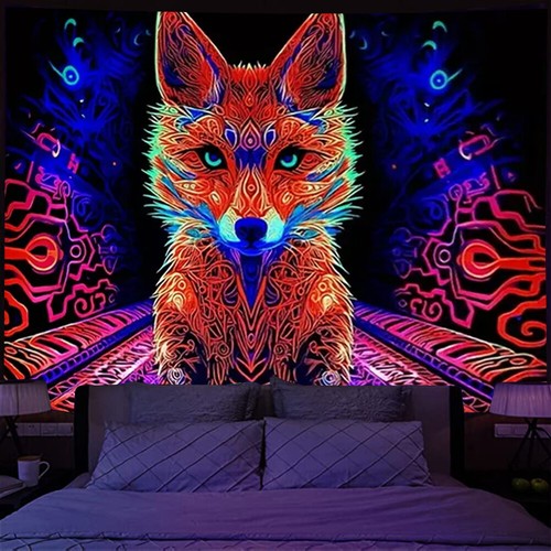 Fox Fluorescent Tapestry Wall Home Hanging Carpet for Bedroom Living ...