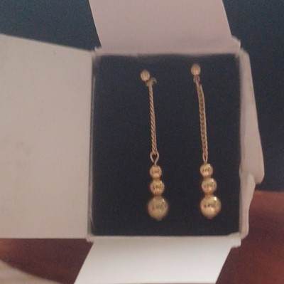 Gold Tone Metal Dangle Drop Round Ball Earrings Butterfly Closure | eBay