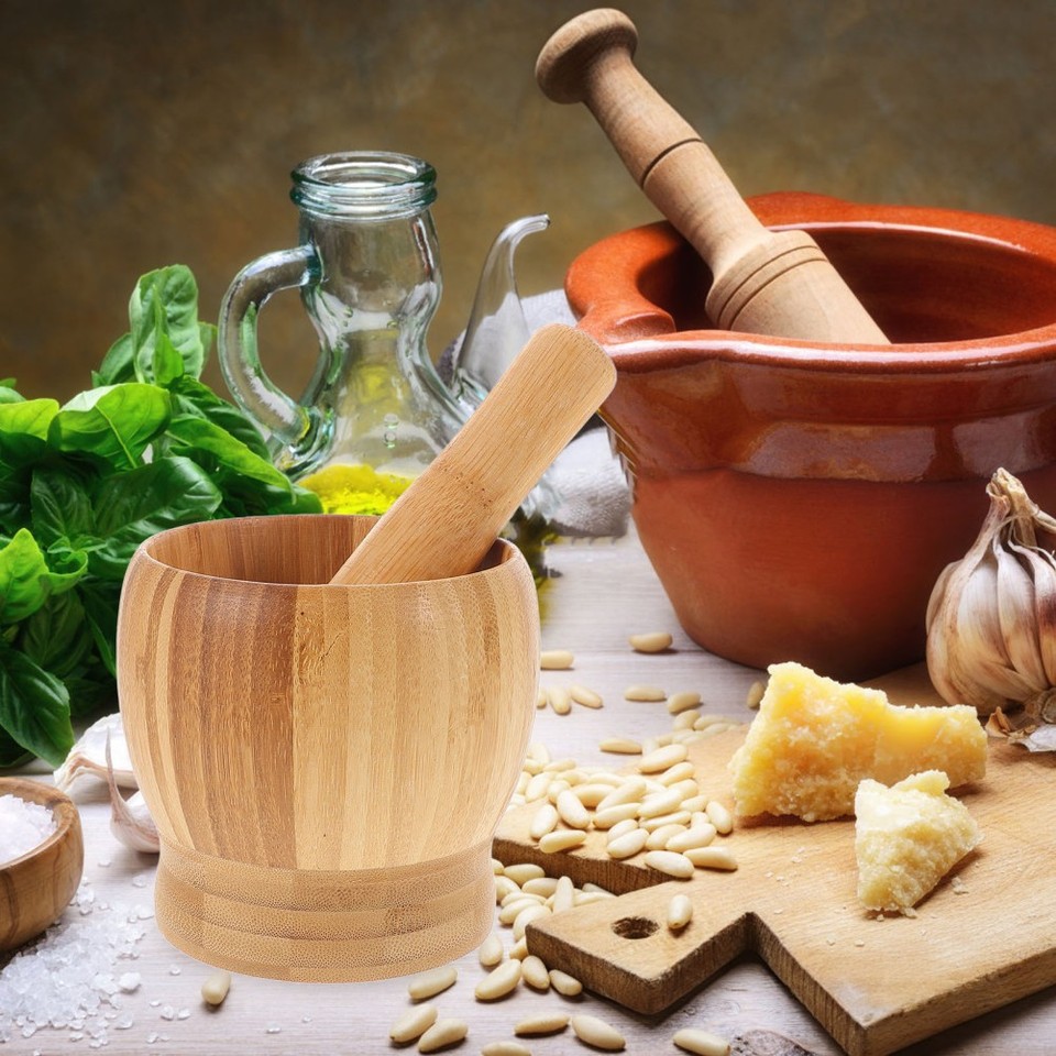 1 Set Wooden Garlic Pot Garlic Set Kitchen Garlic Crush Pot Random ...