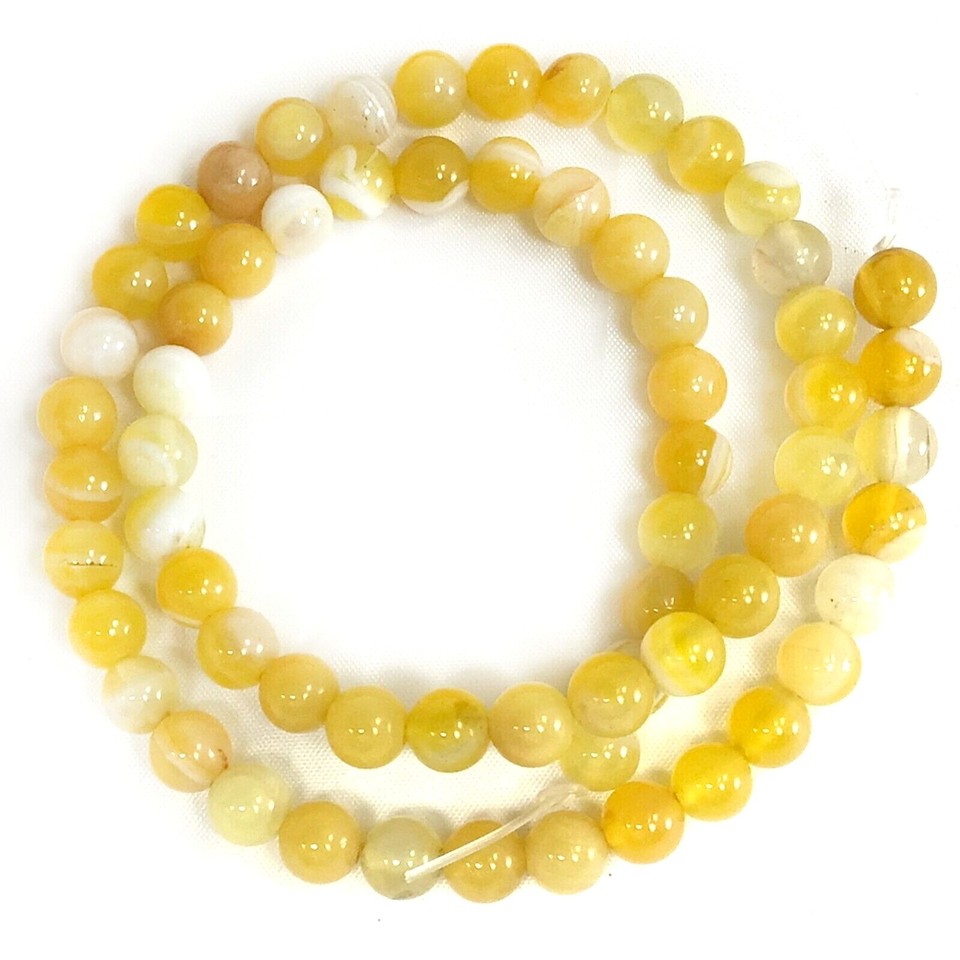 Natural Gold Yellow Stripe Agate Round Bead 15" Jewelry Making Gemstone ...