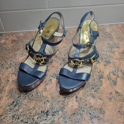 Michael Kors Wedge Espadrille Sandal MK Shoes Blue Size 7.5 | eBay