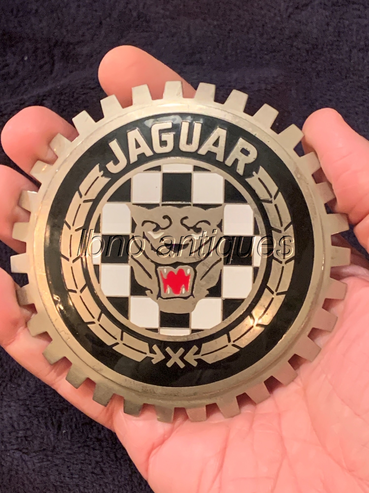 VINTAGE ORIGINAL JAGUAR CHECKERED FLAG BADGE. PATENT 1233. L@@k!!! | eBay