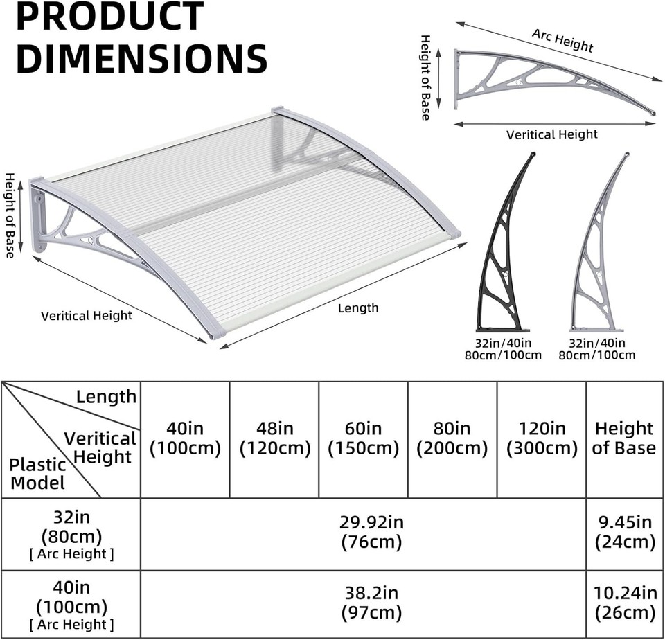 High Transmittance 30"x48" Window Awning Front Door Canopy Exterior ...