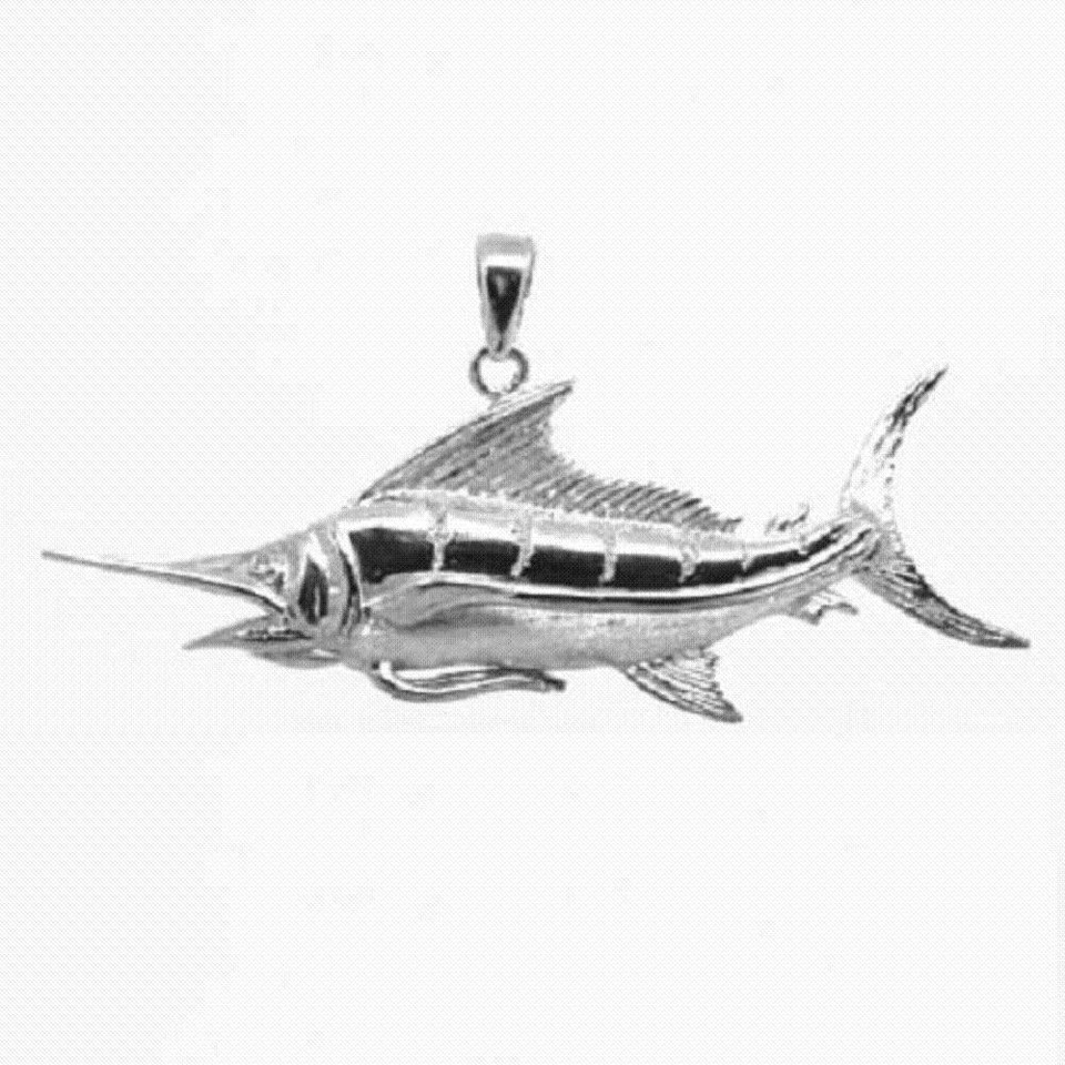 Sterling Silver BLUE MARLIN Fish Pendant, Made in USA, Italian Box ...