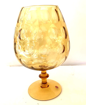 Vintage Empoli Italy Amber Art Glass Optic Dot Coin Large Snifter Vase ...