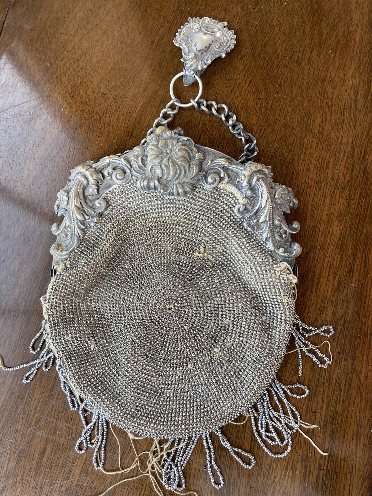 ANTIQUE GERMAN SILVER FLORAL Ornate PURSE CHATELAINE … - Gem