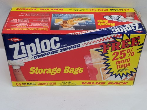 NOS Vintage DOW 1992 Ziploc Quart Size Bags Gripper Zipper Movie Prop ...