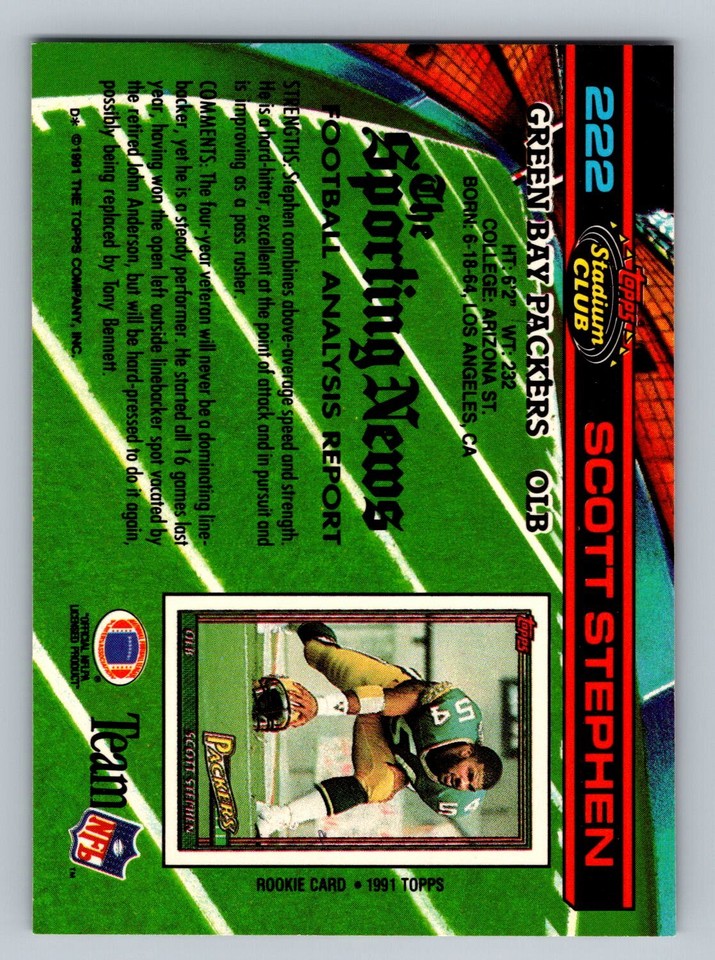 1991 Stadium Club #222 Scott Stephen RC Rookie Green Bay Packers | eBay