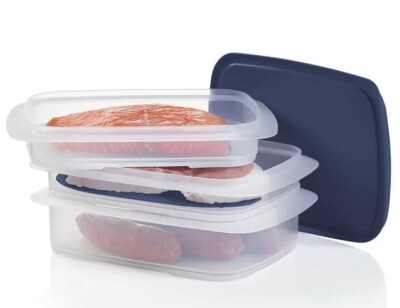 Tupperware NEW fridge stackable set 3 clear with BLUE seal lunch tomato ...