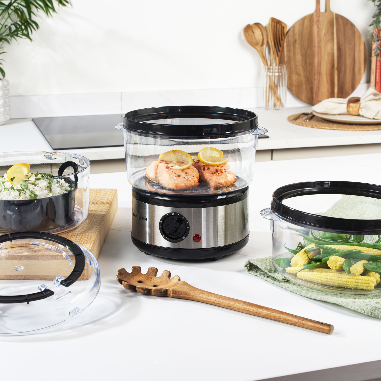 Salter 3-Tier Steamer Multi-Cooker Food Stainless Steel Compact Rice ...