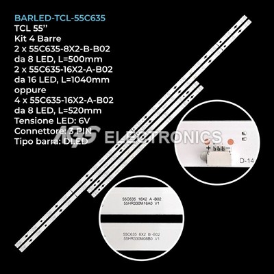 KIT 4 BARRE STRIP LED TV TCL 55C635-16X2-A-B02 55C635-8X2-B-B02 | eBay