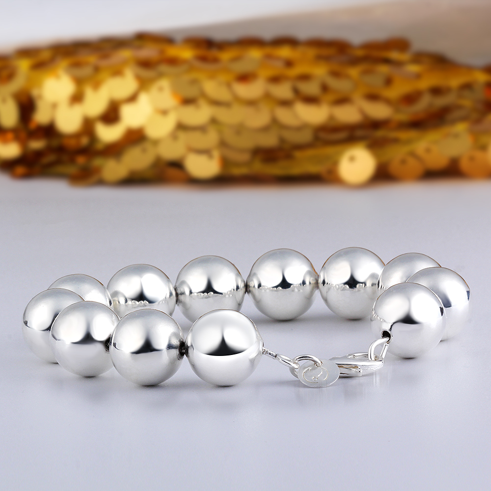 Women Man 925 Sterling Silver Filled 14mm Big Ball Chain Bead Bracelet ...