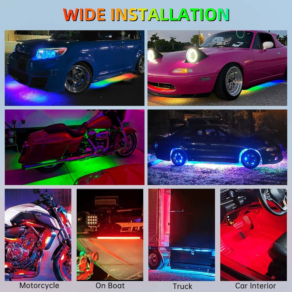 6 PCS LED Strip RGB Car Tube Underglow Underbody Neon Light Kit For ...