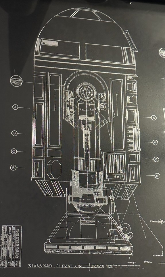 Star Wars R2D2 R2-D2 Blueprint by Artissimo. Glass Framed Print 24" x ...