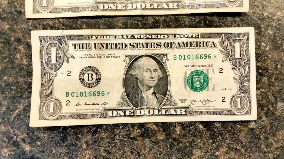 2013 One Dollar Bill Star Note Fancy Serial Number Three Notes B series ...